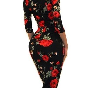 Dresses | Black Fitted Dress With Roses | Poshmark